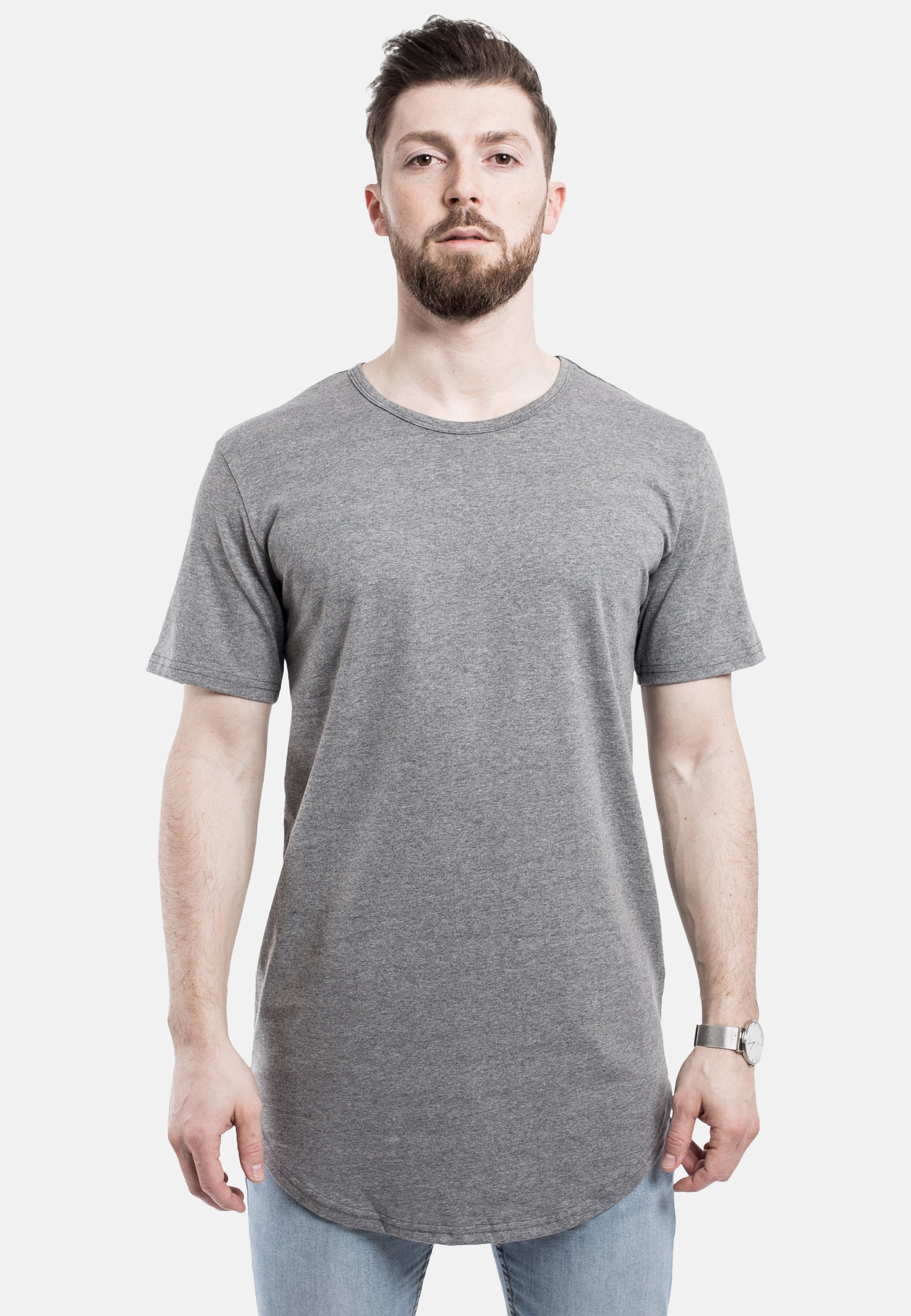 Round Longline T-Shirt Silver Grey - Blackskies | Premium Headwear ...